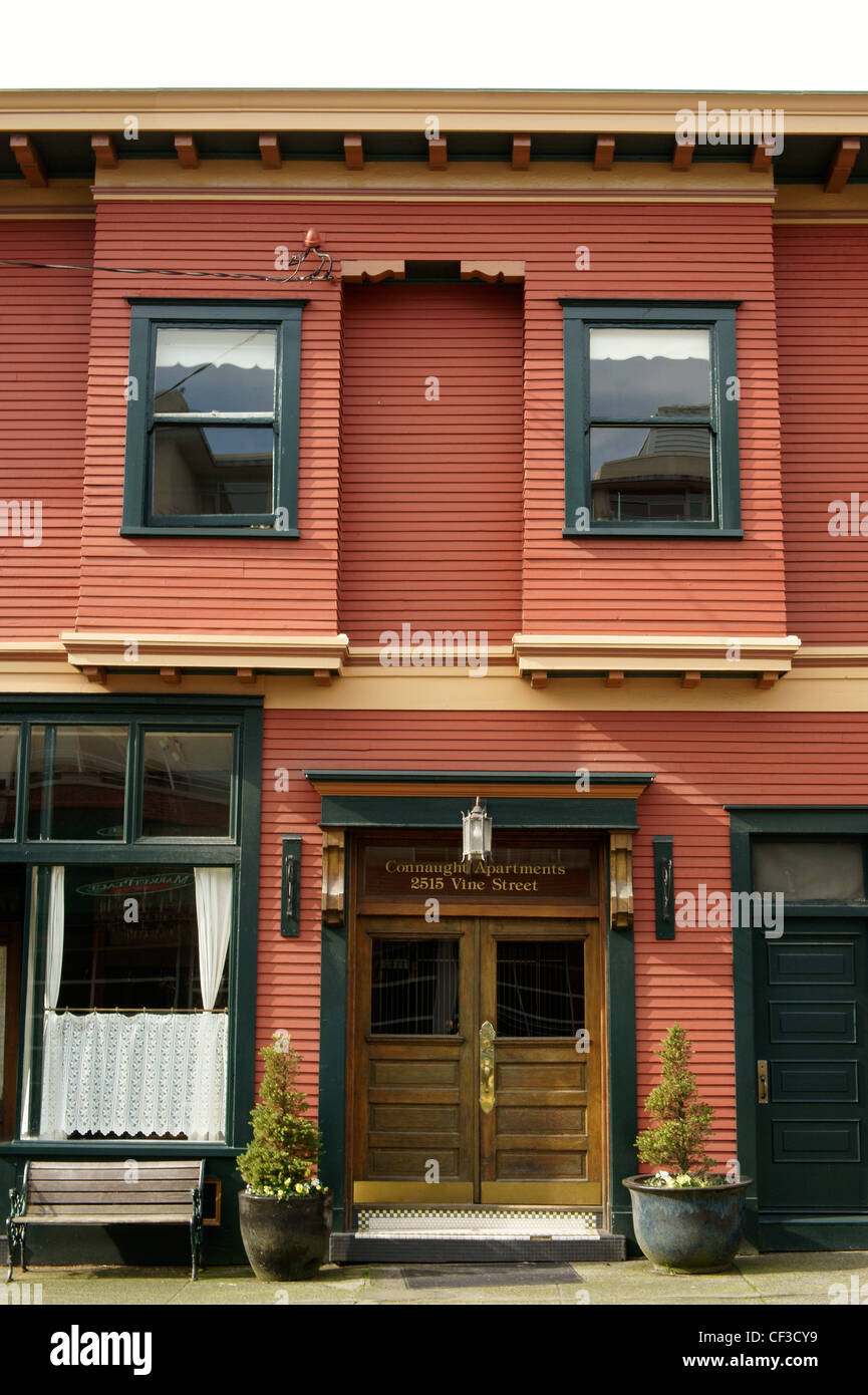 Facade of a restored wooden heritage building, Vancouver, British ...