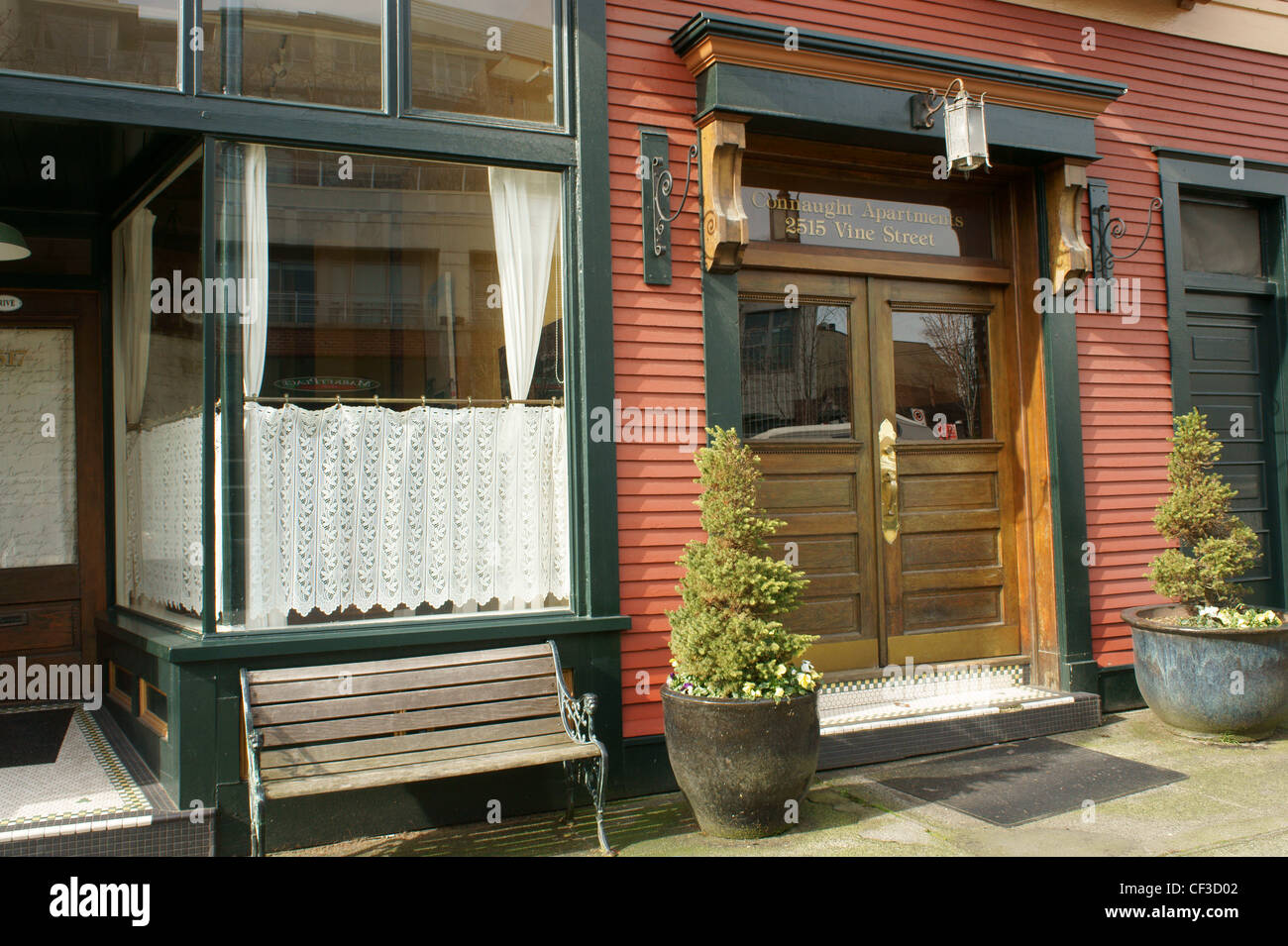 Facade of a restored wooden heritage building, Vancouver, British ...