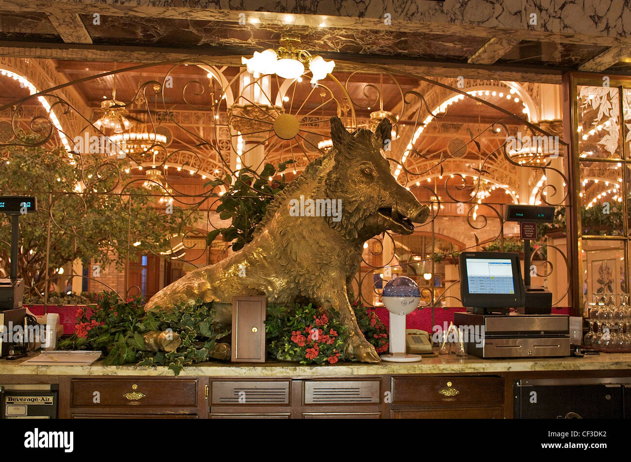 Boar statue behind a bar at the Main Street Station casino in downtown ...
