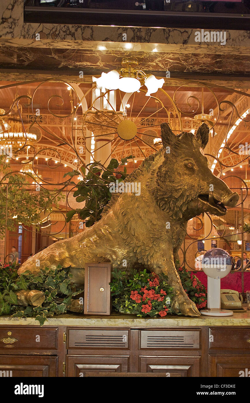 Boar statue behind a bar at the Main Street Station casino in downtown ...