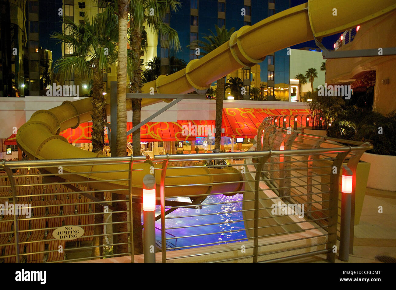 Waterslide at a pool at downtown Las Vegas's Golden Nugget hotel and ...
