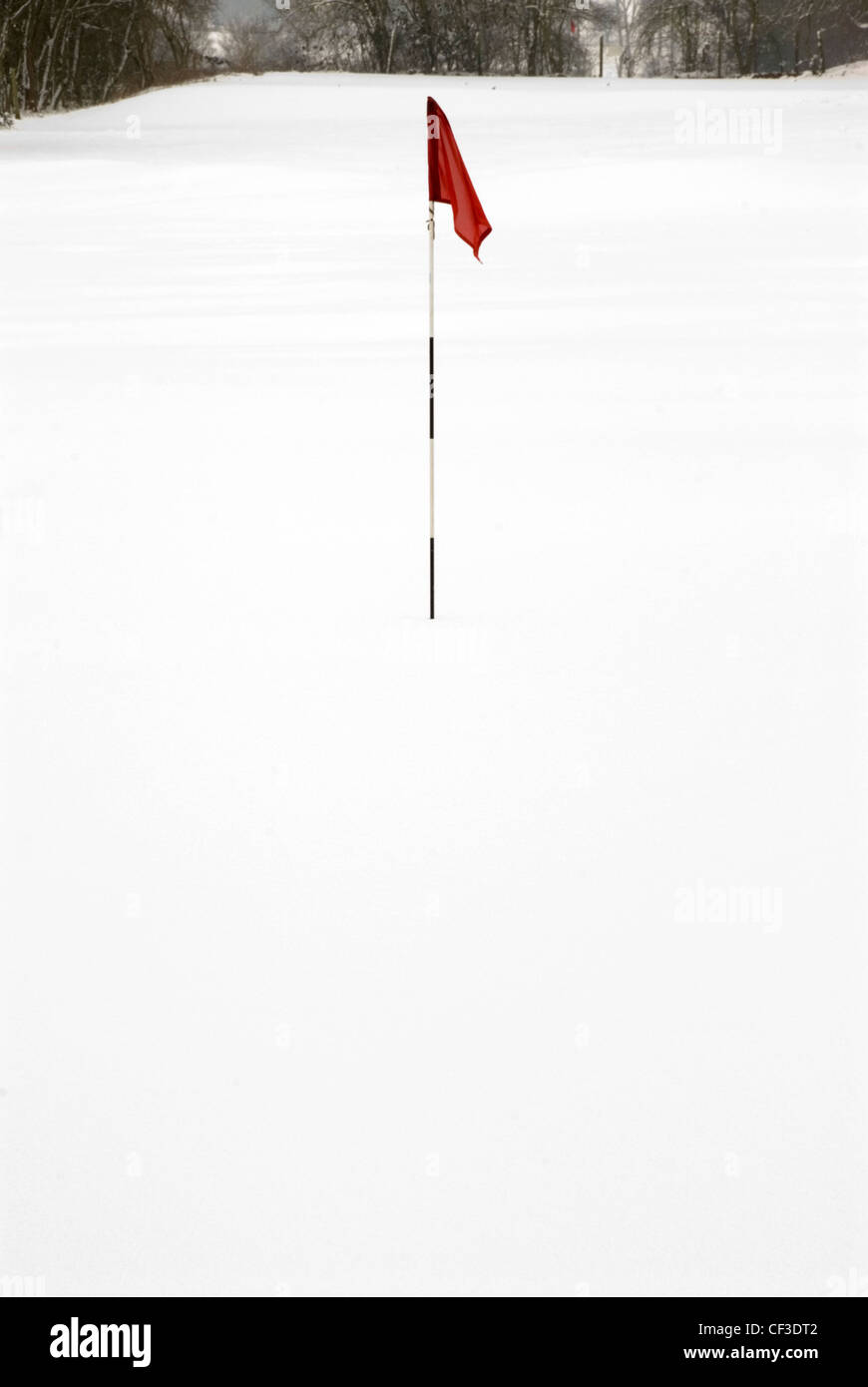 A view over a snow covered golf course at Berwick-Upon-Tweed. The ...