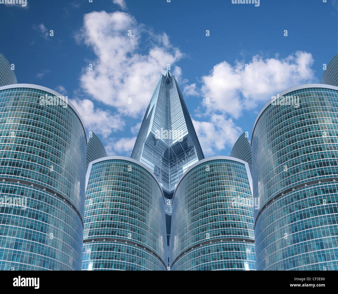 many skyscrapers on sky background, collage Stock Photo - Alamy