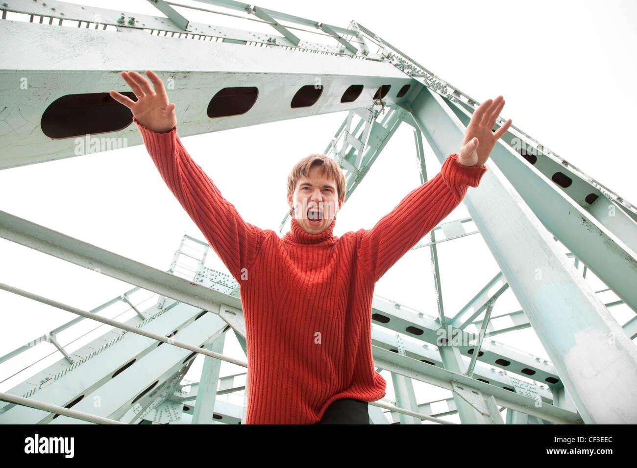 guy is screaming and jumping from the bridge Stock Photo - Alamy