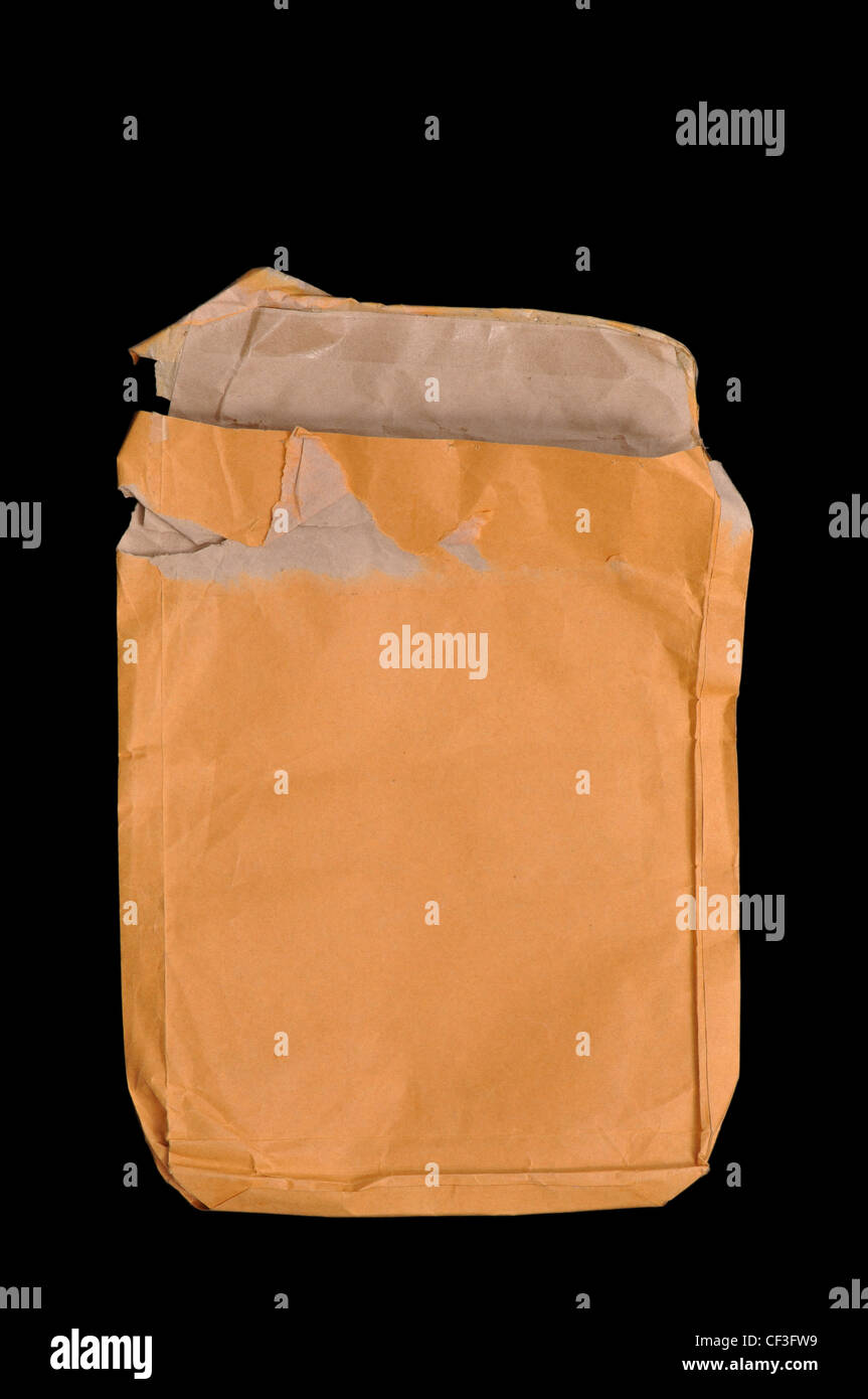 Open brown envelope on black background Stock Photo - Alamy