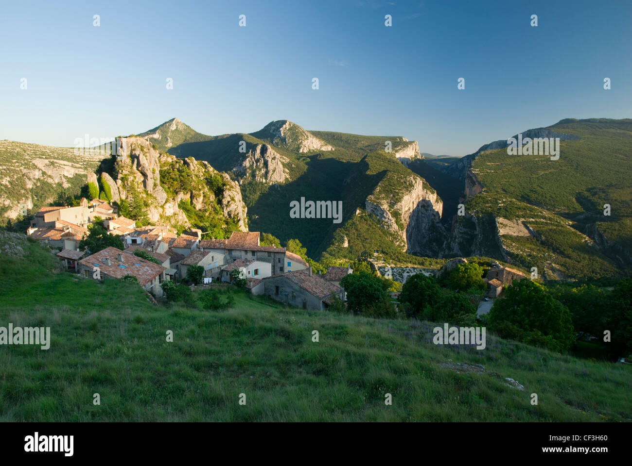 A view over the village of Rougon and the Verdon Gorge, Provence ...