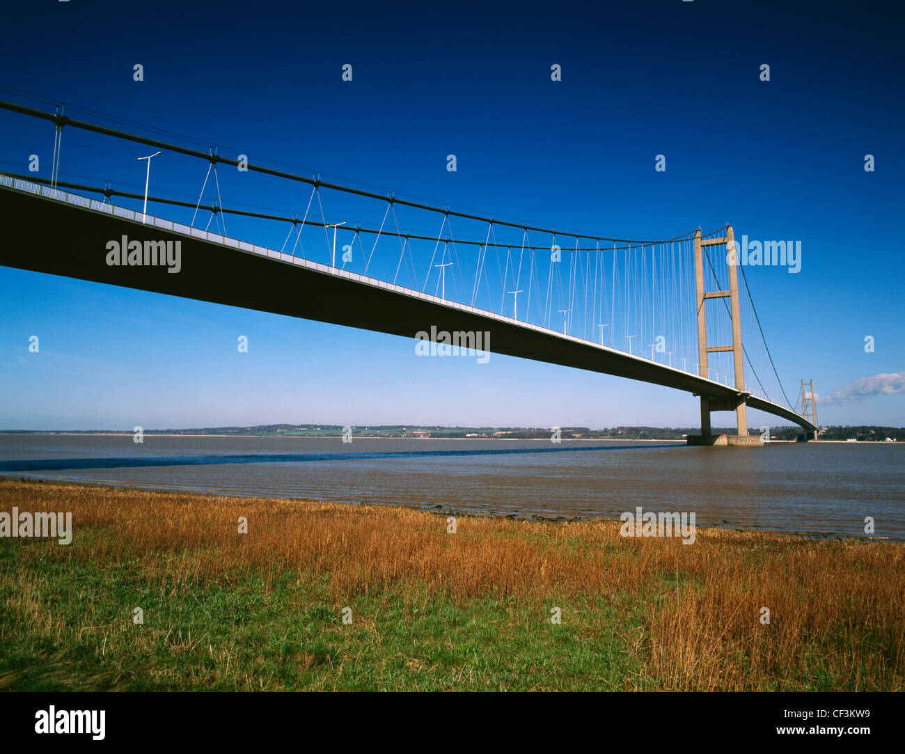 The Humber Bridge from the shore at Barton-upon-Humber crossing the ...