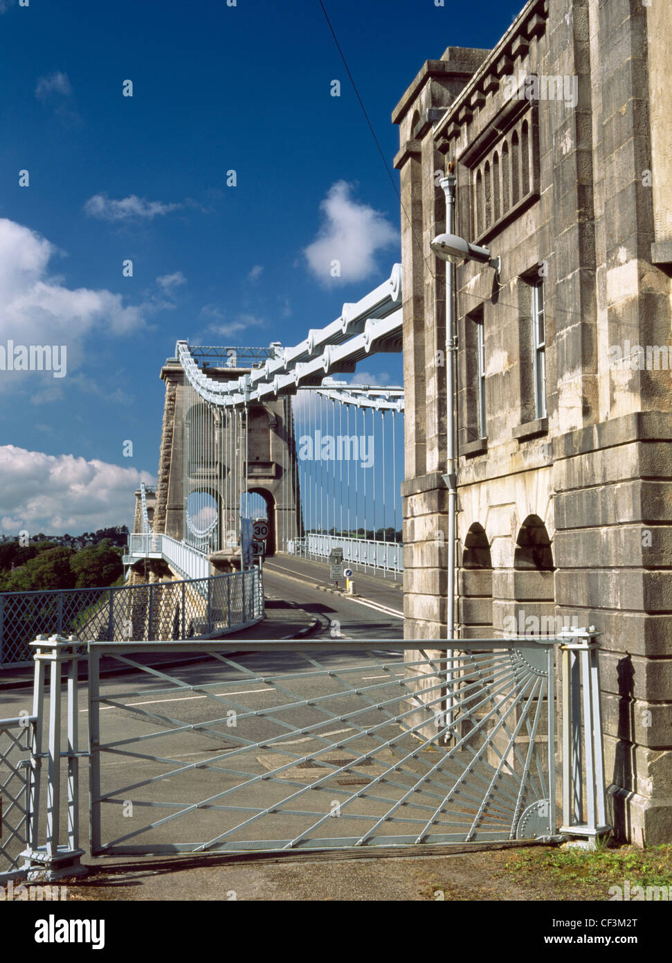 The mainland end of the Menai Bridge including an original iron ...