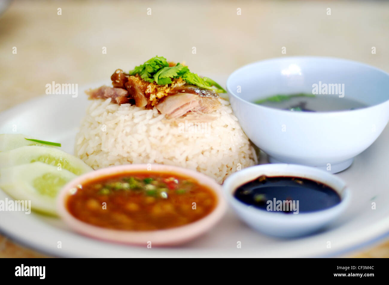 Roasted duck on rice served on the white plate Stock Photo - Alamy