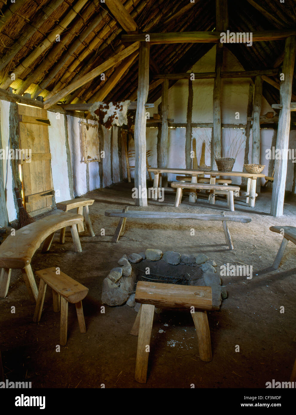 Interior of a reconstructed Anglo-Saxon timber hall at Bede's World ...