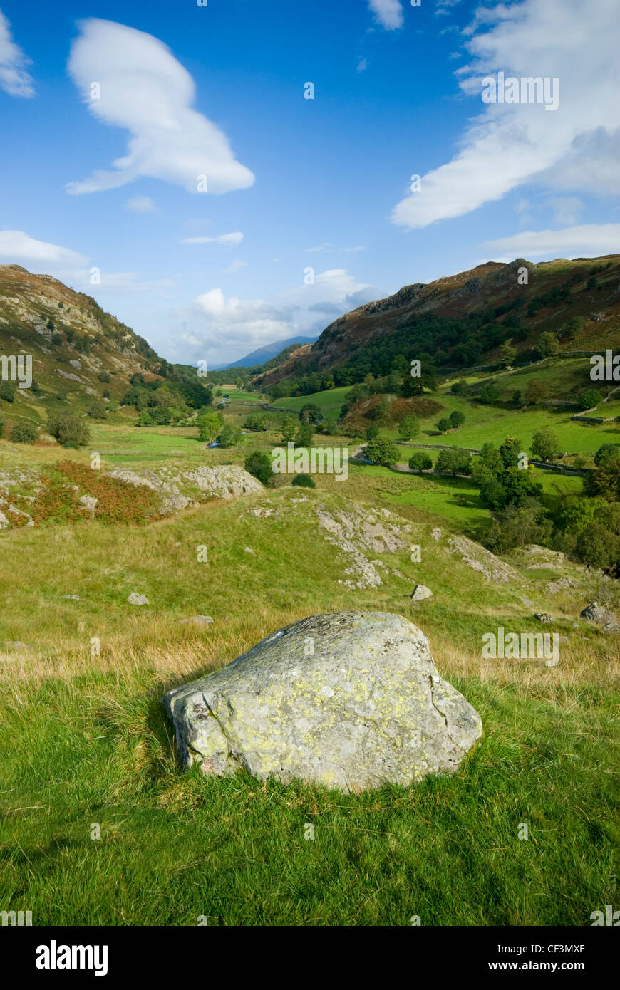 A view from above Watendlath Tarn down the dale towards Derwent Water ...