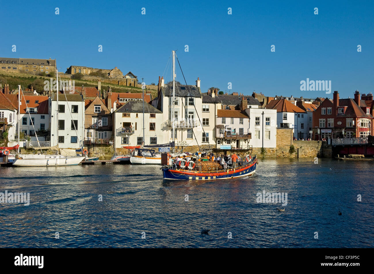 Tourists aboard Whitby's old lifeboat 'Mary Ann Hepworth', now used as ...