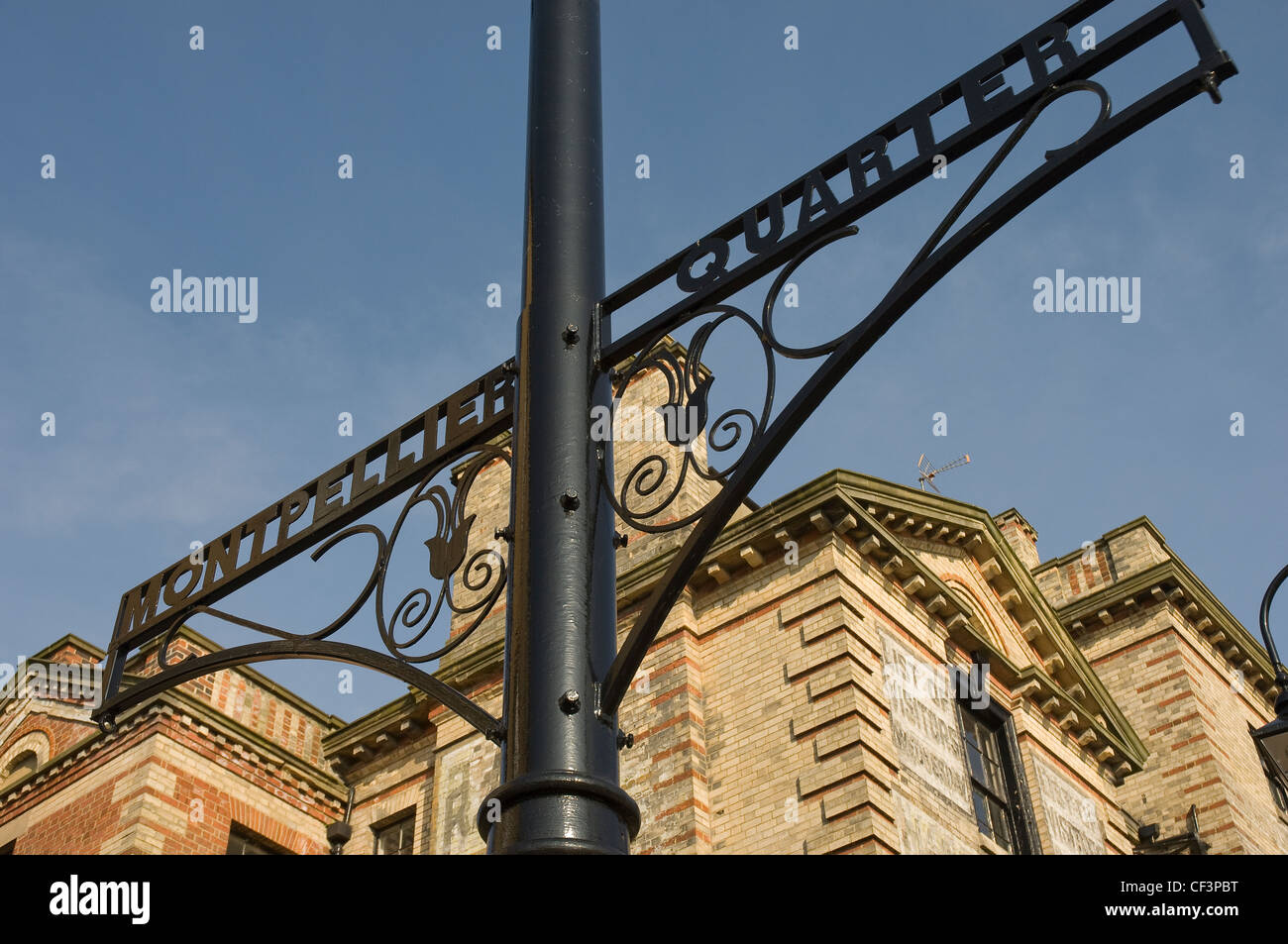Black-painted wrought iron sign in the Montpellier Quarter Stock Photo ...