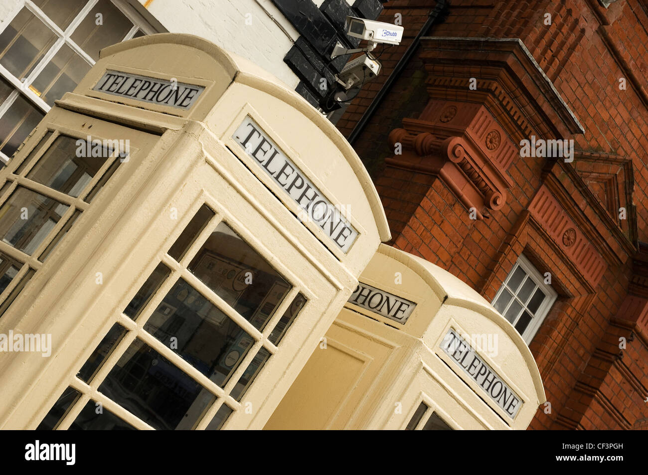 Two cream public telephone boxes in the Saturday Market at Beverley. In ...