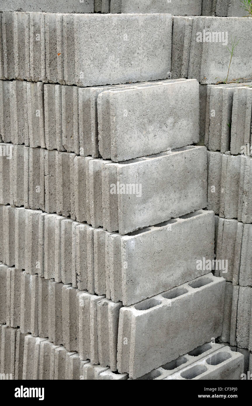 Grey bricks used for building a house Stock Photo - Alamy