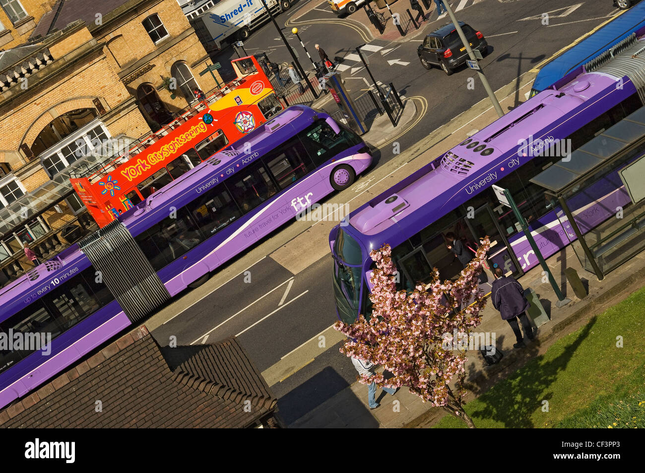 First York FTR buses passing York railway station Stock Photo - Alamy