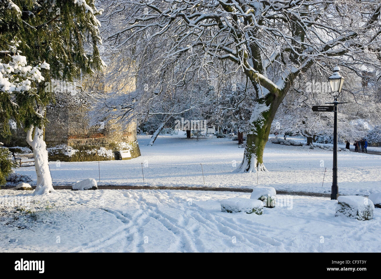 Snow covering the Roman-built Multangular Tower in the Yorkshire Museum ...