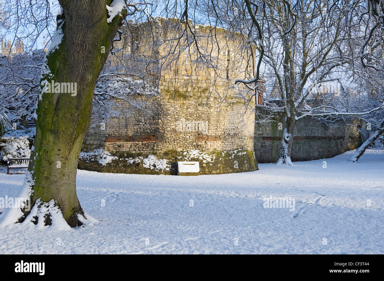 Snow covering the Roman-built Multangular Tower in the Yorkshire Museum ...