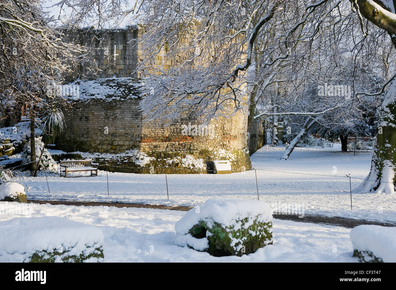 Snow covering the Roman-built Multangular Tower in the Yorkshire Museum ...
