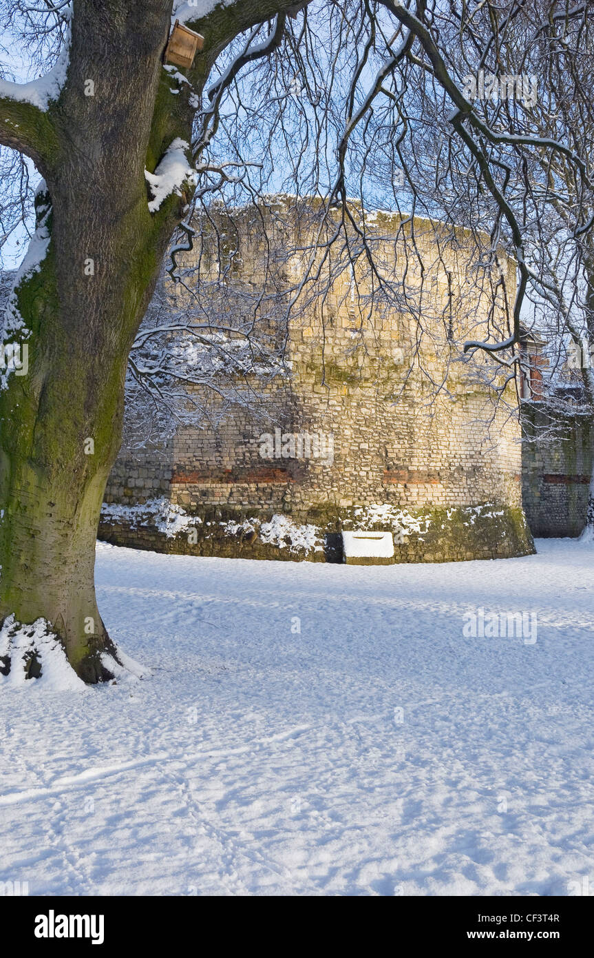 Snow covering the Roman-built Multangular Tower in the Yorkshire Museum ...