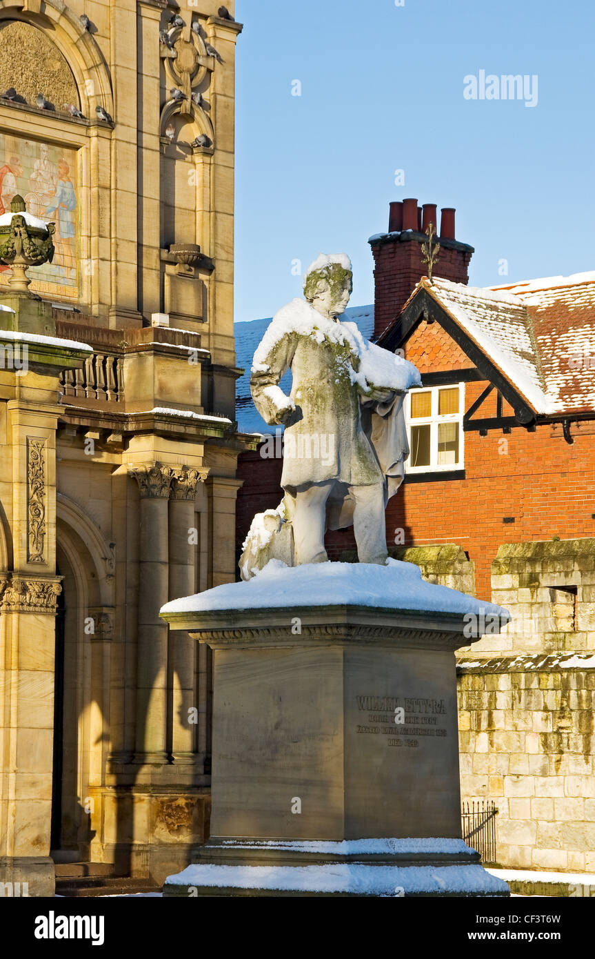 Snow on the statue of York artist William Etty, erected in 1911 ...