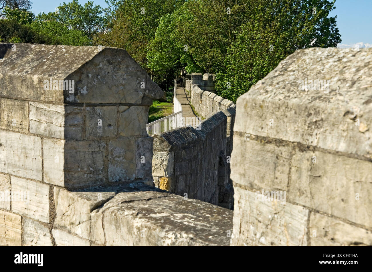 Pathway along the York city walls, originally built in Roman times as ...