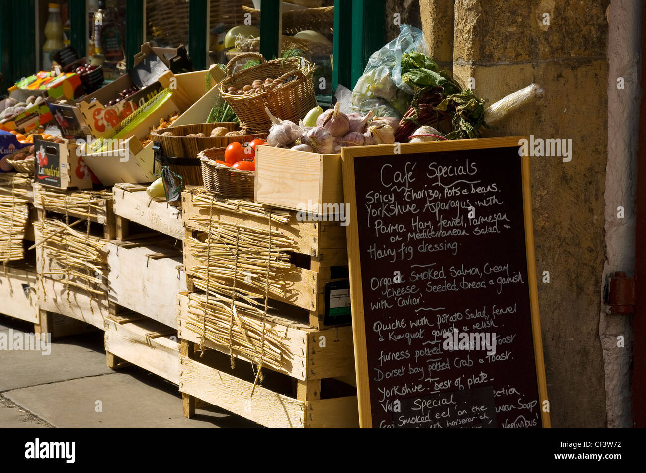 Fresh fruit and vegetables on display outside a shop Stock Photo - Alamy