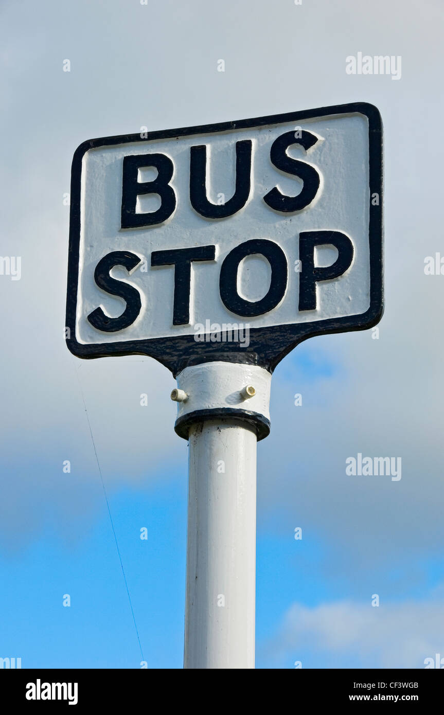 A traditional and old-fashioned metal bus stop sign Stock Photo - Alamy