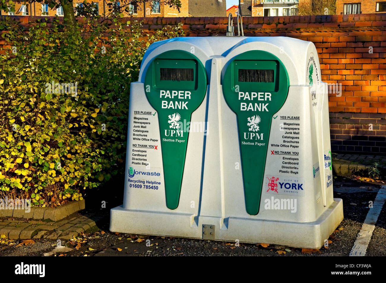 Paper Bank recycling containers Stock Photo - Alamy