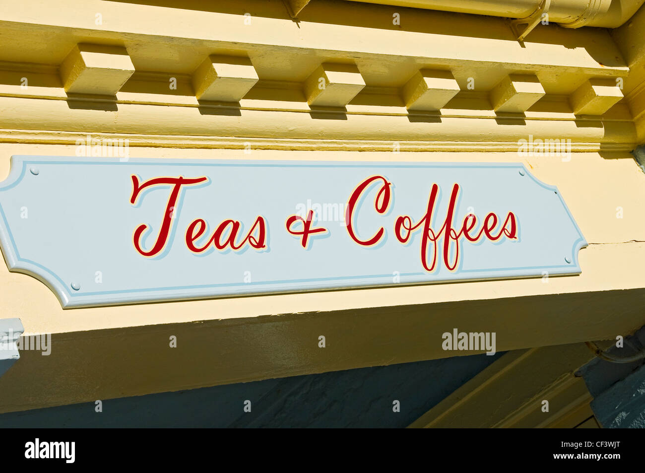 'Teas & Coffees' sign outside a cafe Stock Photo - Alamy