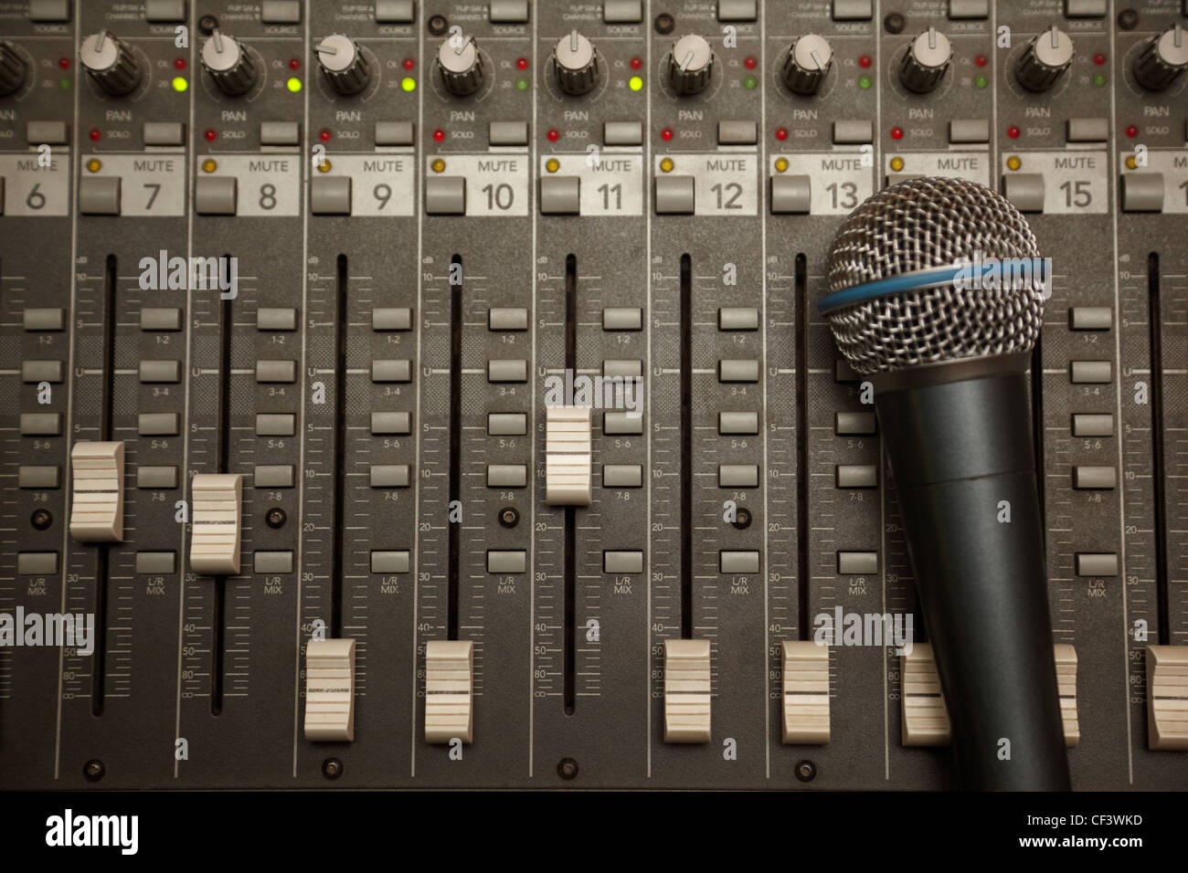 microphone in old dirty sound mixer pult Stock Photo - Alamy