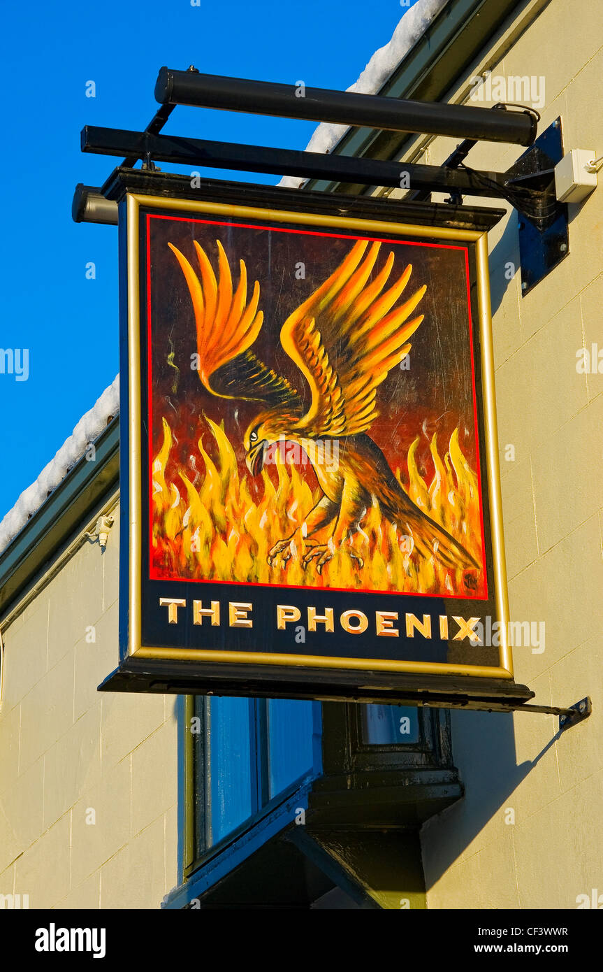 The Phoenix pub sign hanging outside the pub in Ebenezer Place Stock ...