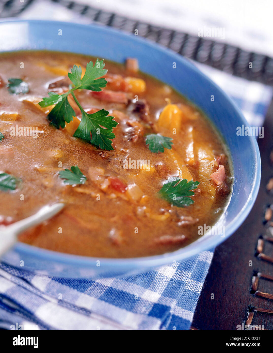Luxurious Soups Ostrich soup ham, onion, celery, red and yellow peppers ...