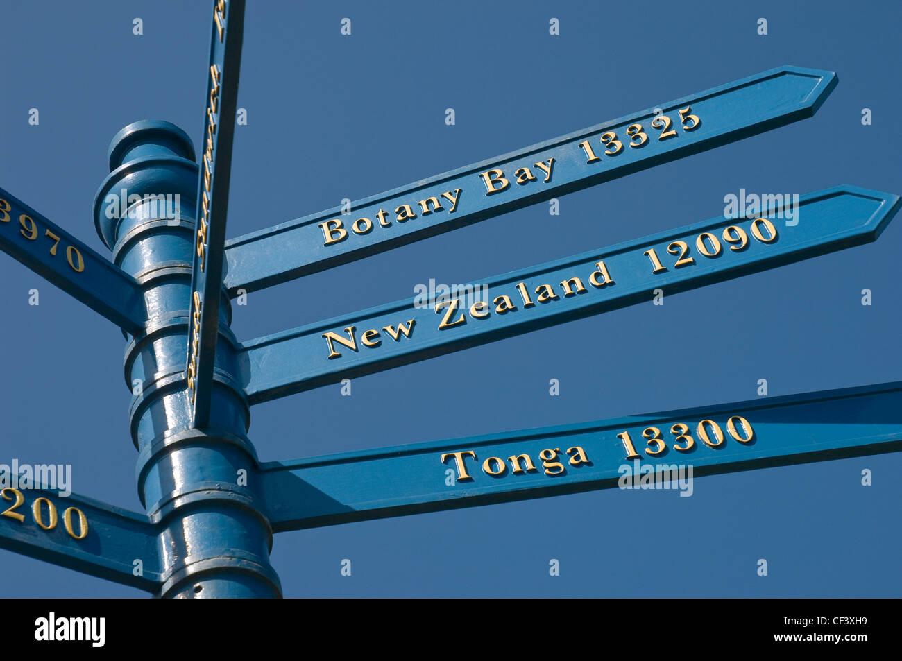 A signpost showing distances and directions from Whitby of Captain Cook ...