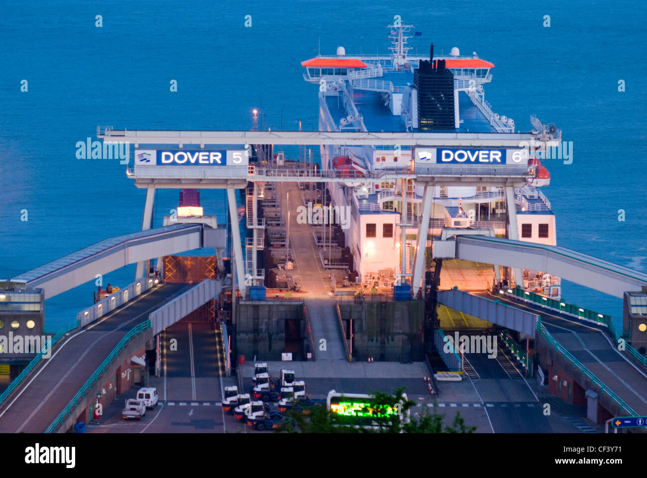 A view of Dover port and ship being boarded Stock Photo - Alamy