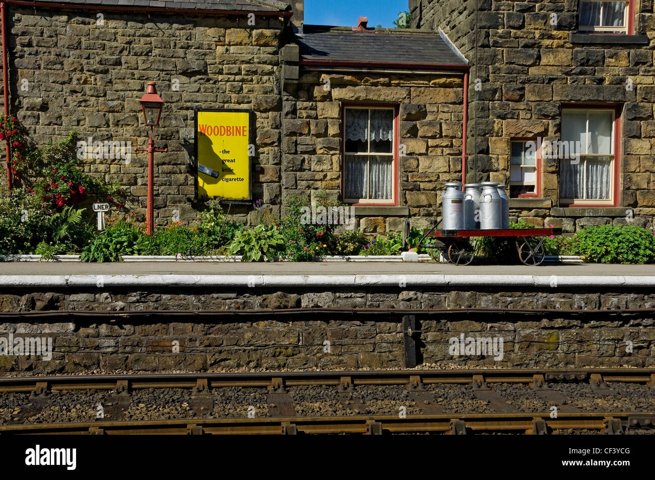 An old advert for Woodbine cigarettes on the platform of Goathland ...