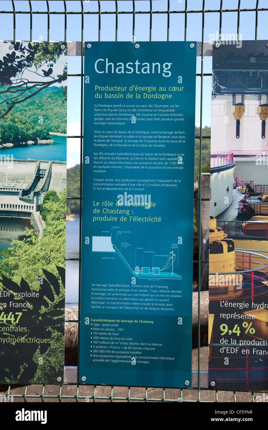 Information sign at the Barrage de Chastang in the Upper Dordogne ...