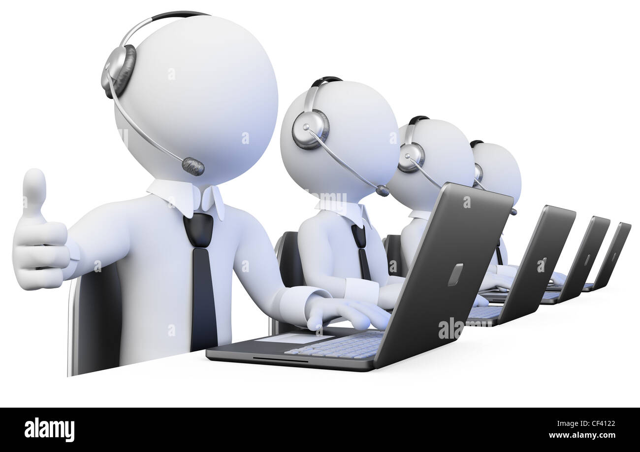 3D Operators working in a call center. Rendered at high resolution on a ...