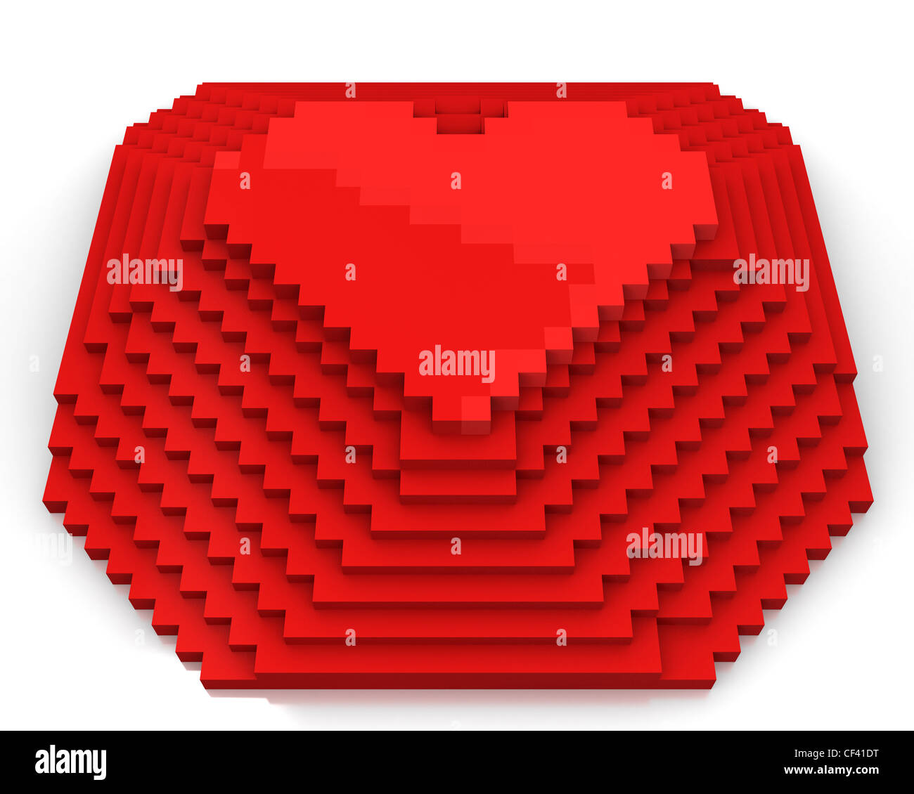 Pyramid with heart on top made of red cubic pixels isolated on white ...