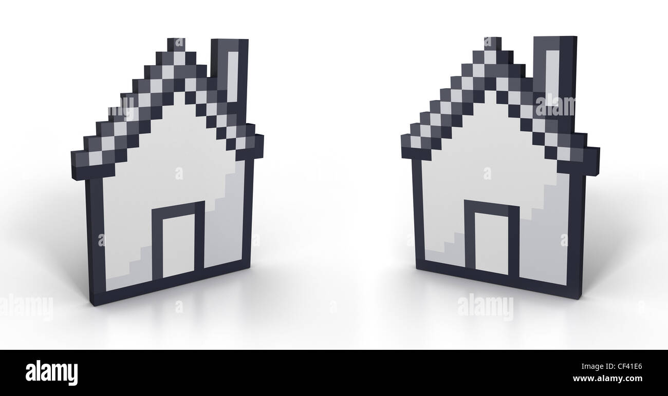 Pixelated house in perspective from two different angles isolated on ...