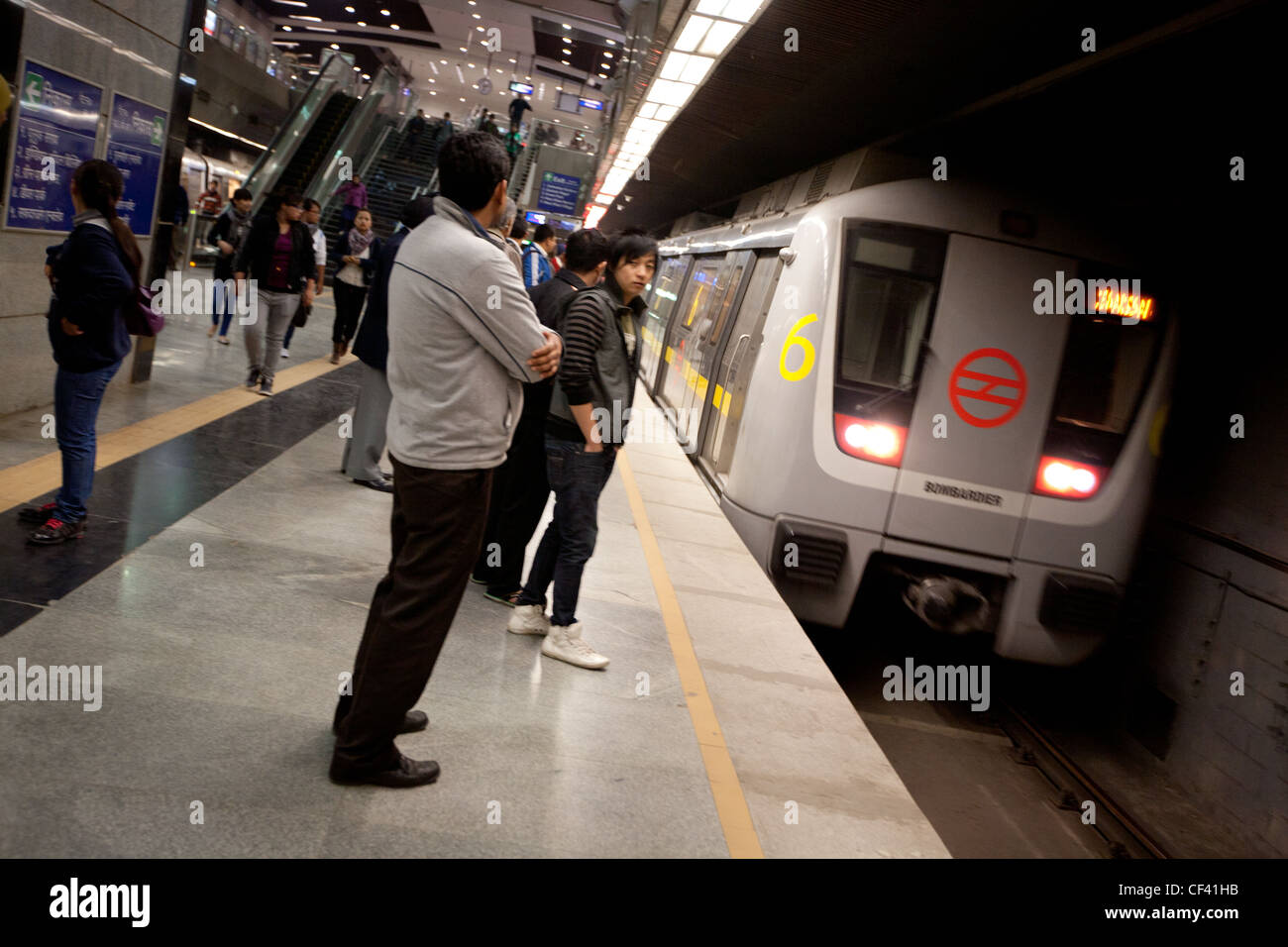 Metro subway train station and line in Delhi, India Stock Photo - Alamy