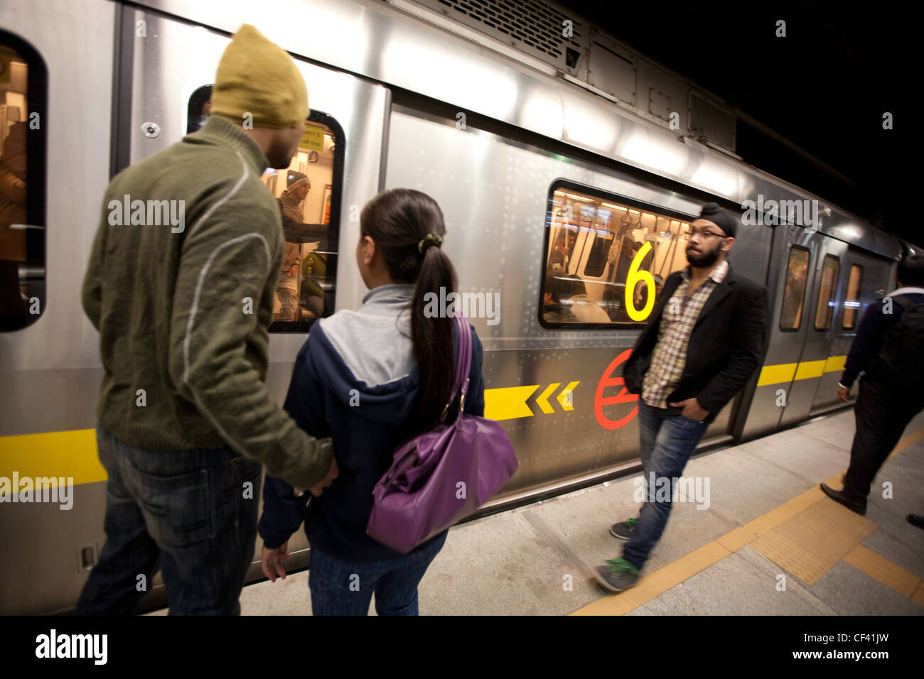 Metro subway train station and line in Delhi, India Stock Photo - Alamy