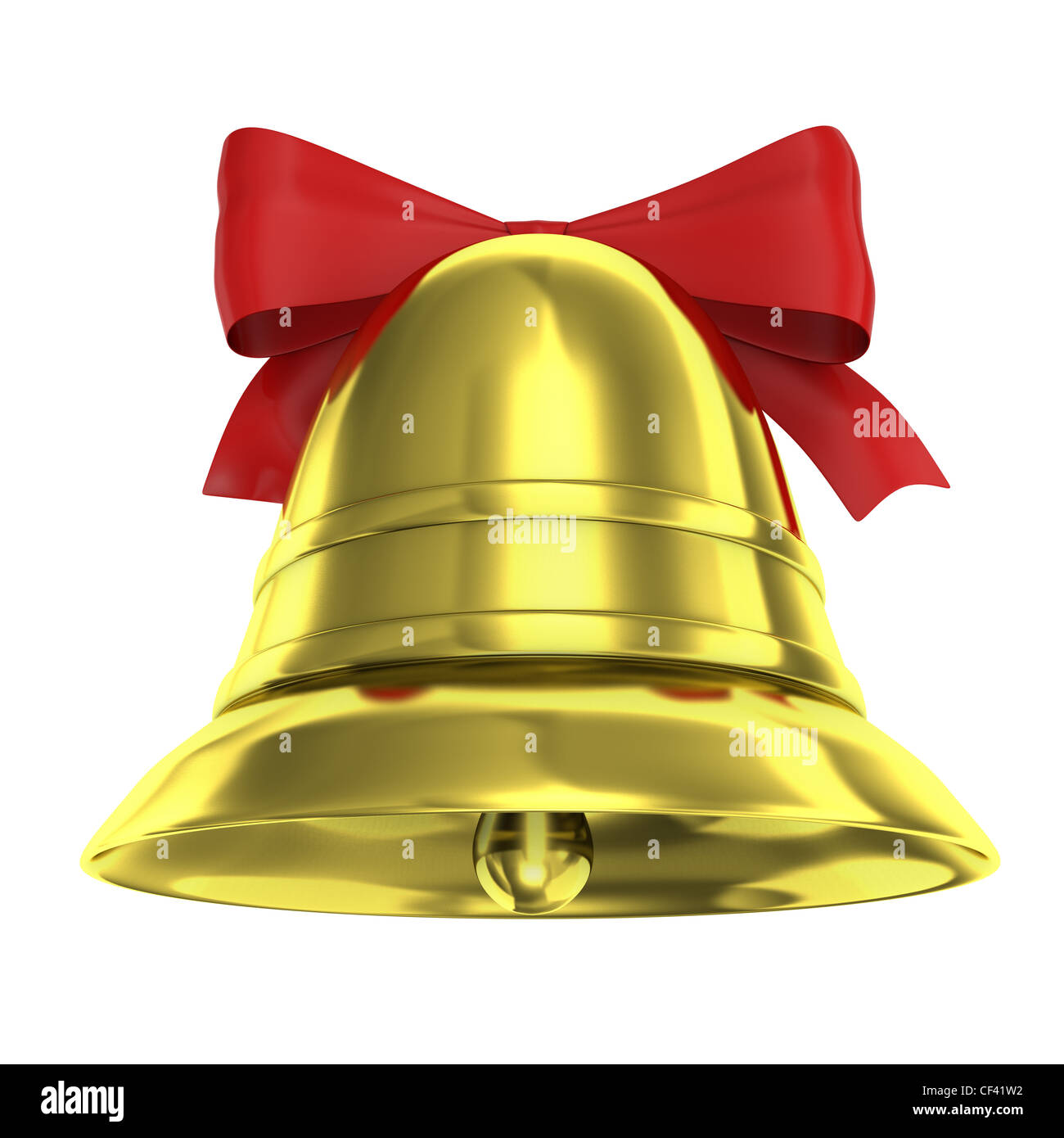 Christmas bell with red ribbon isolated on white background Stock Photo ...