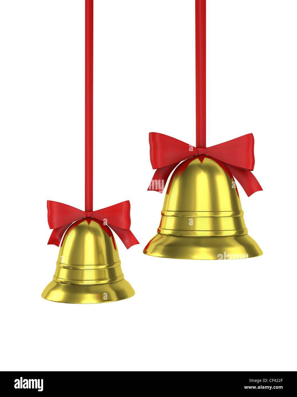 Two Christmas bells with red ribbons isolated on white background Stock ...