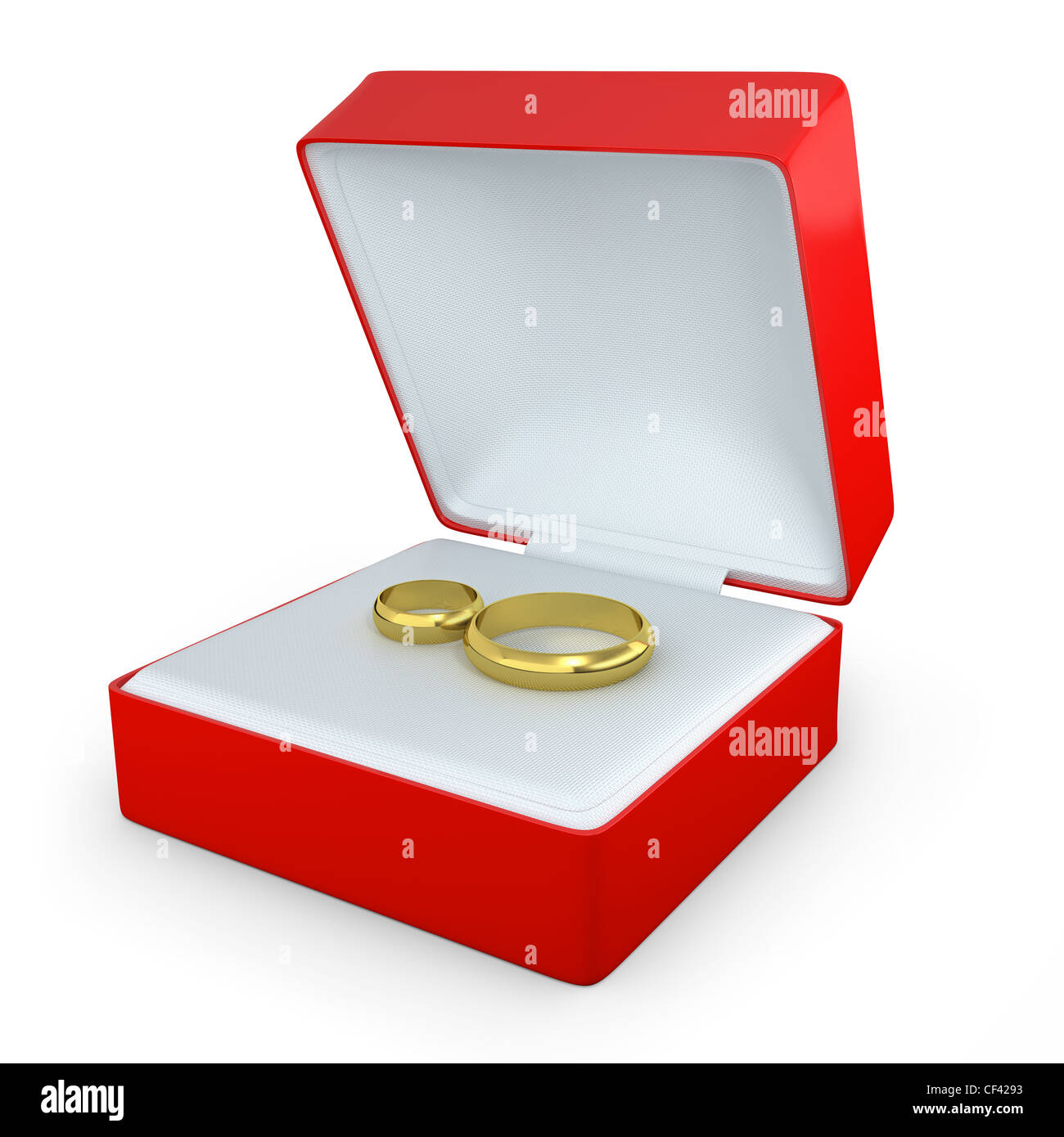 Pair of wedding rings in a rectangular shaped box isolated on white ...