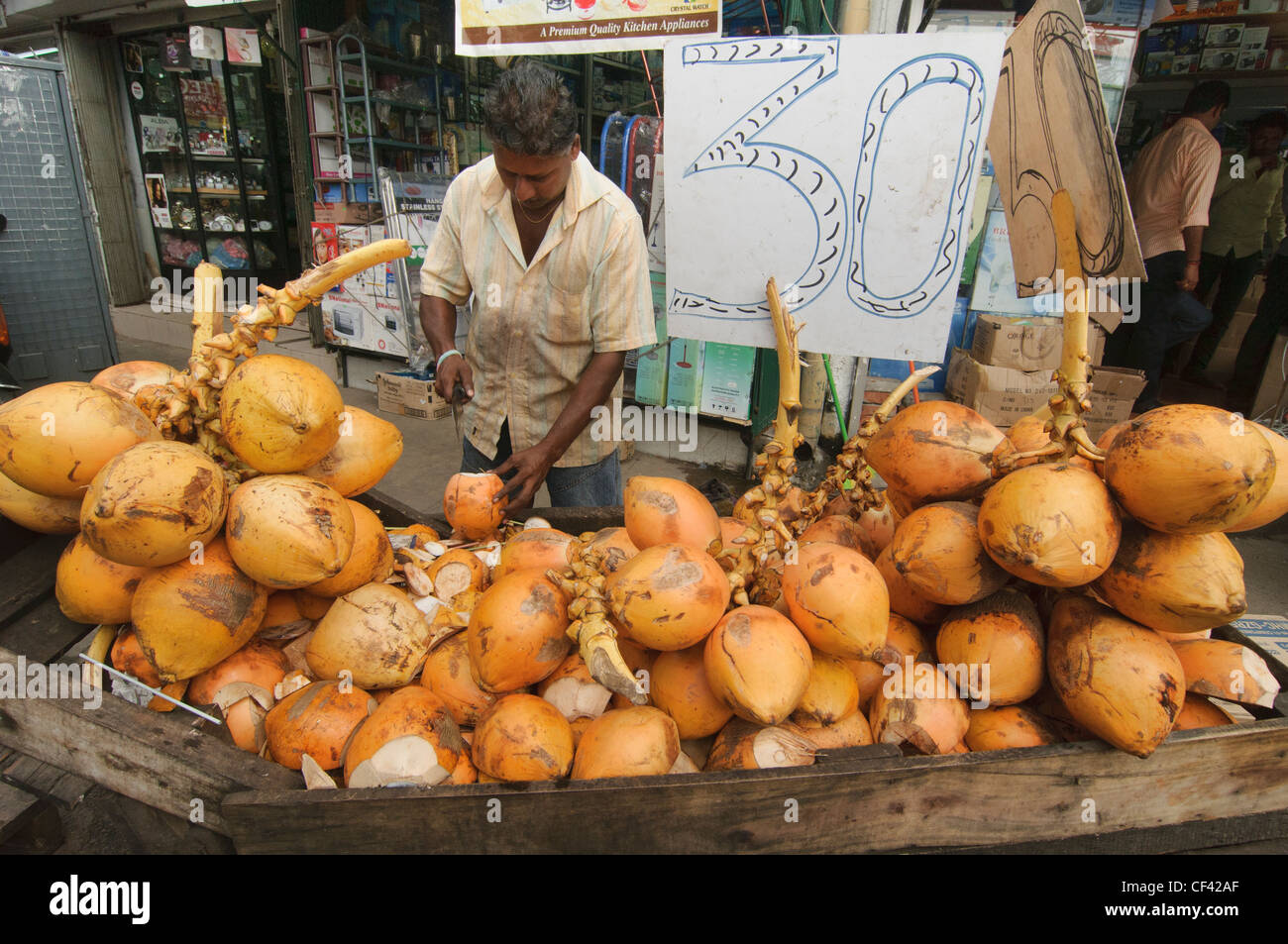 coconuts for sale in the Pettah Bazaar market in Colombo, Sri Lanka ...
