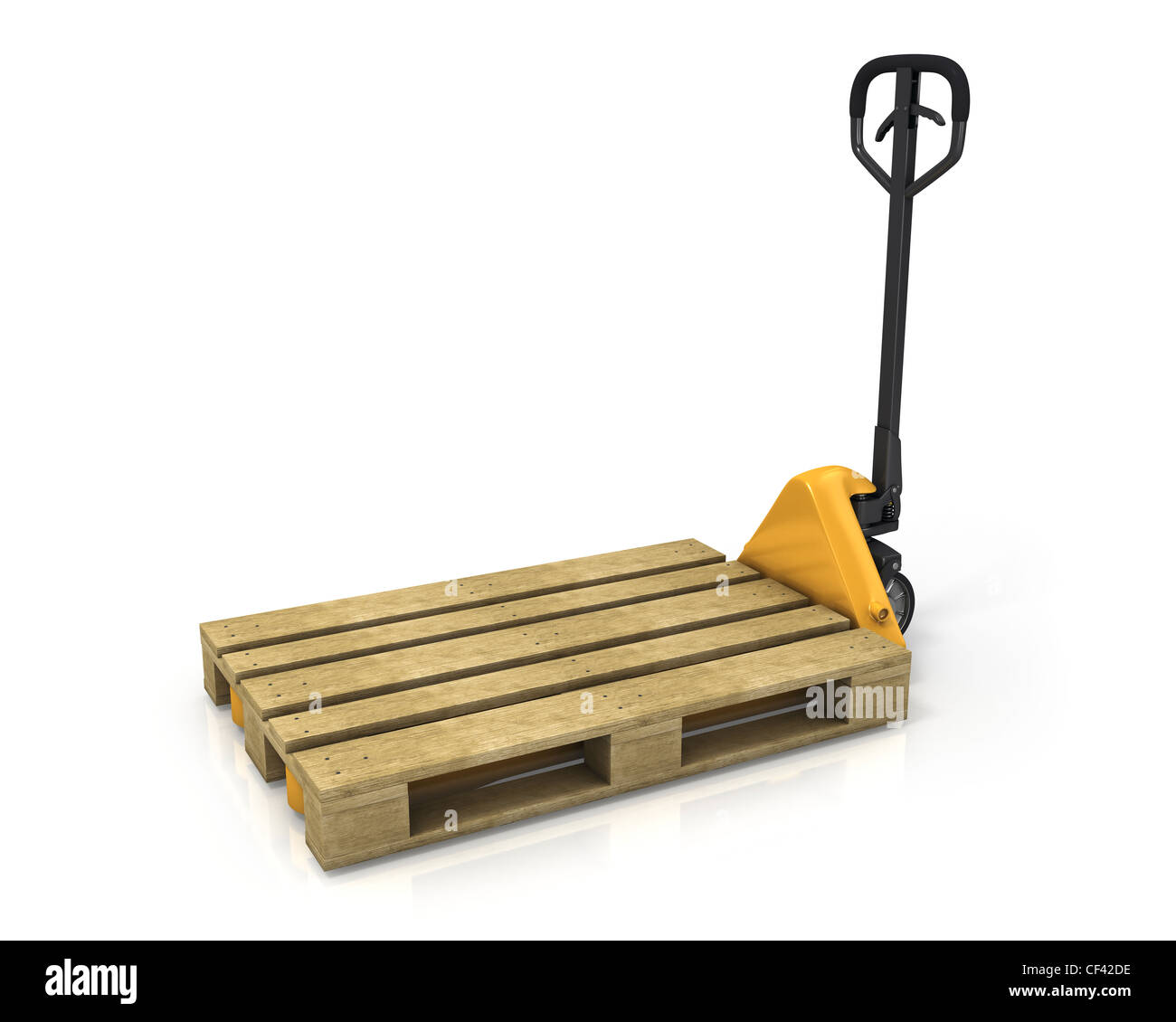 Pallet truck with empty pallet in perspective, isolated on white ...