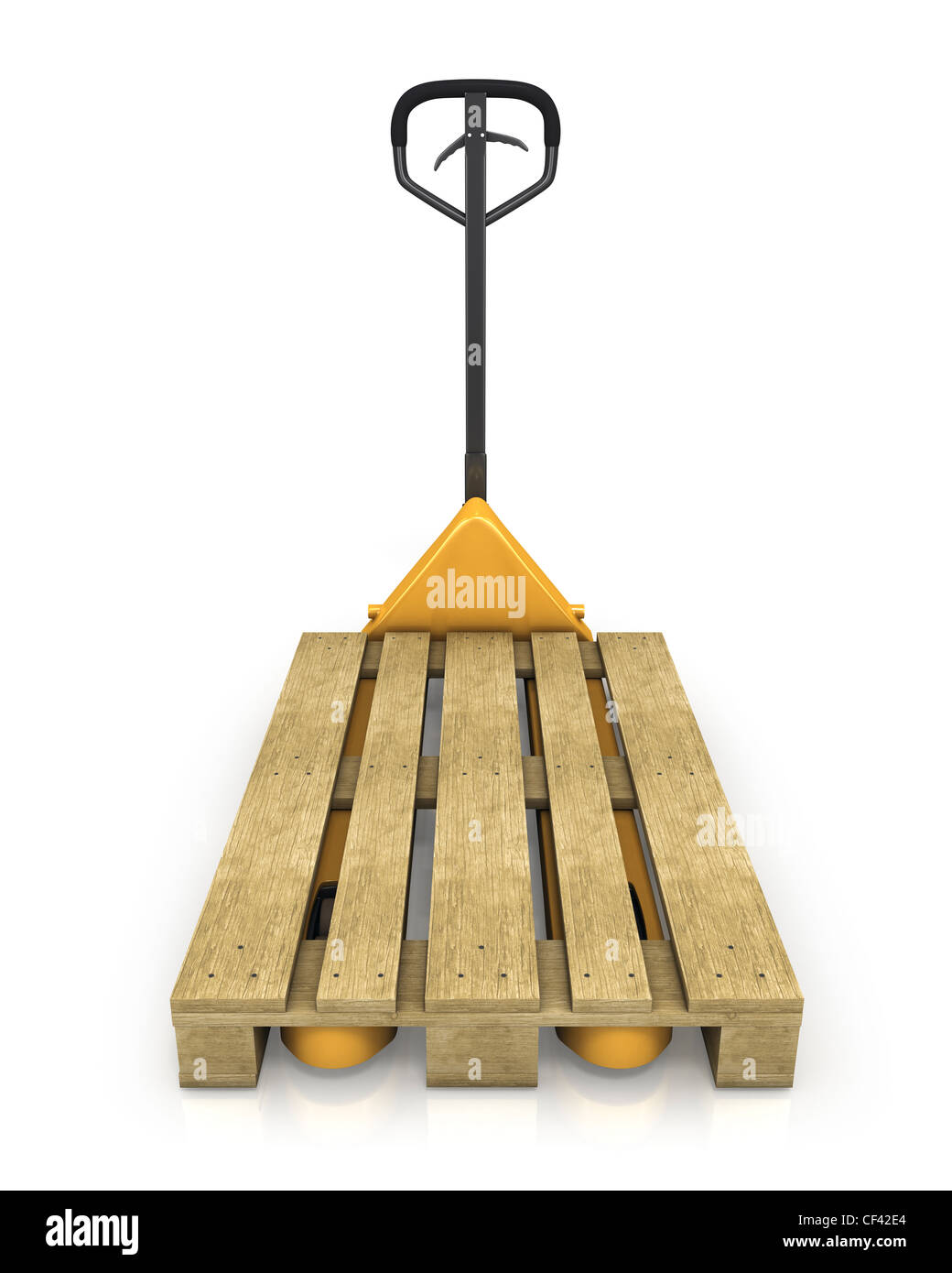 Pallet truck with empty pallet in perspective,front view isolated on ...
