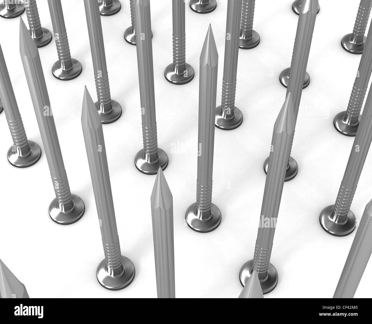 Rows of steel nails isolated on white background Stock Photo - Alamy