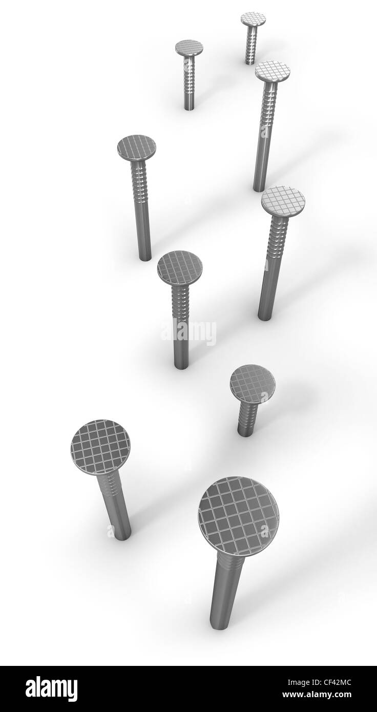 Path of hammered nails isolated on white background Stock Photo - Alamy